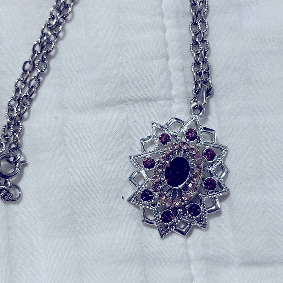 Jewelry | Vintage Silver Tone Purple Rhinestone Necklace | Poshmark